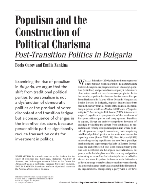 (PDF) Populism and the Construction of Political Charisma: Post ...