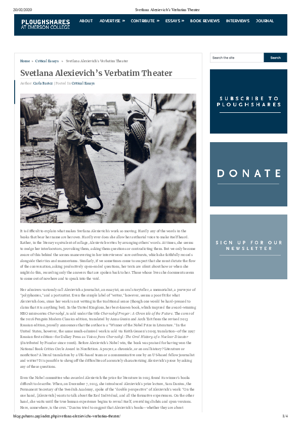 (PDF) Svetlana Alexievich’s Verbatim Theater