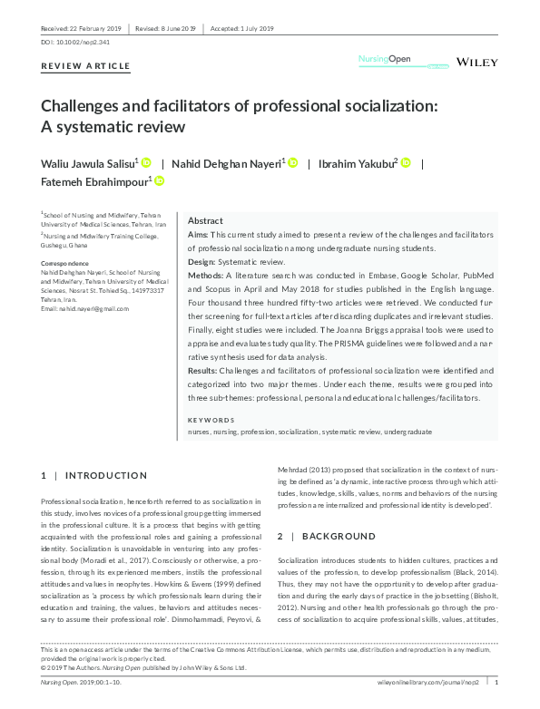 (PDF) Challenges and facilitators of professional socialization A ...
