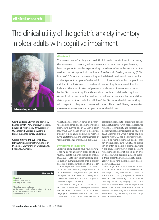 (PDF) The clinical utility of the geriatric anxiety inventory in older ...