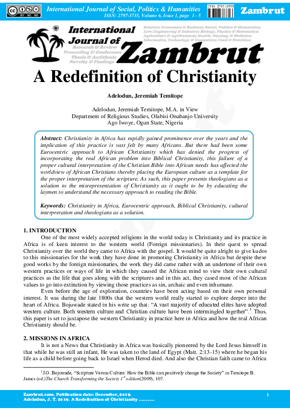 (PDF) A Redefinition of Christianity