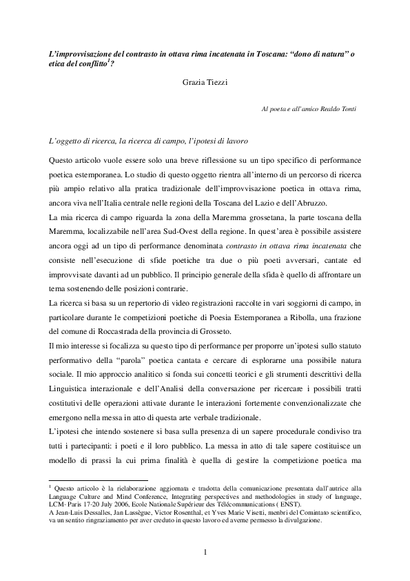 (PDF) L'improvvisazione del contrasto in ottava rima incatenata in ...