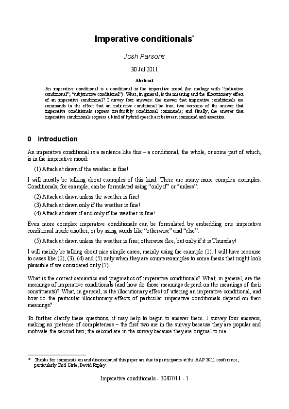 (PDF) Imperative conditionals