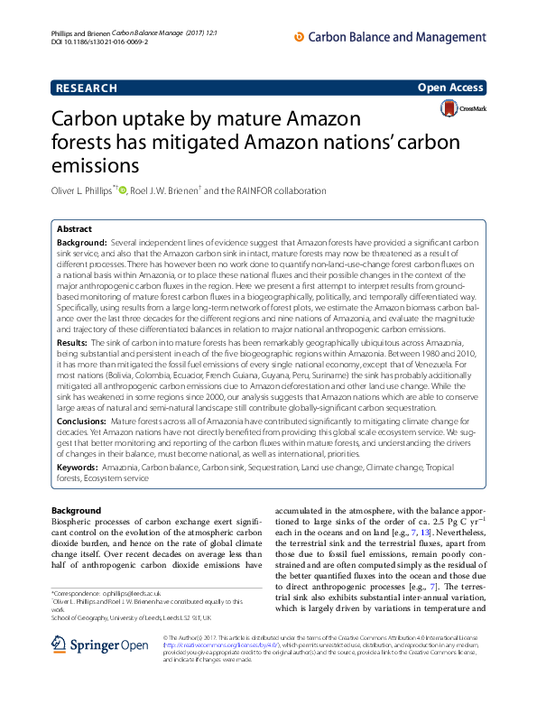 (PDF) Carbon uptake by mature Amazon forests has mitigated Amazon ...