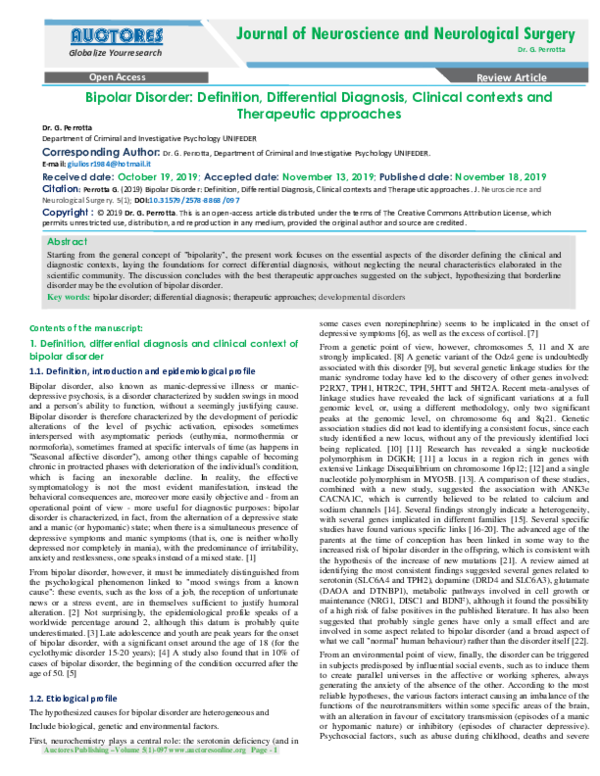 (PDF) Bipolar disorder: definition, differential diagnosis, clinical ...