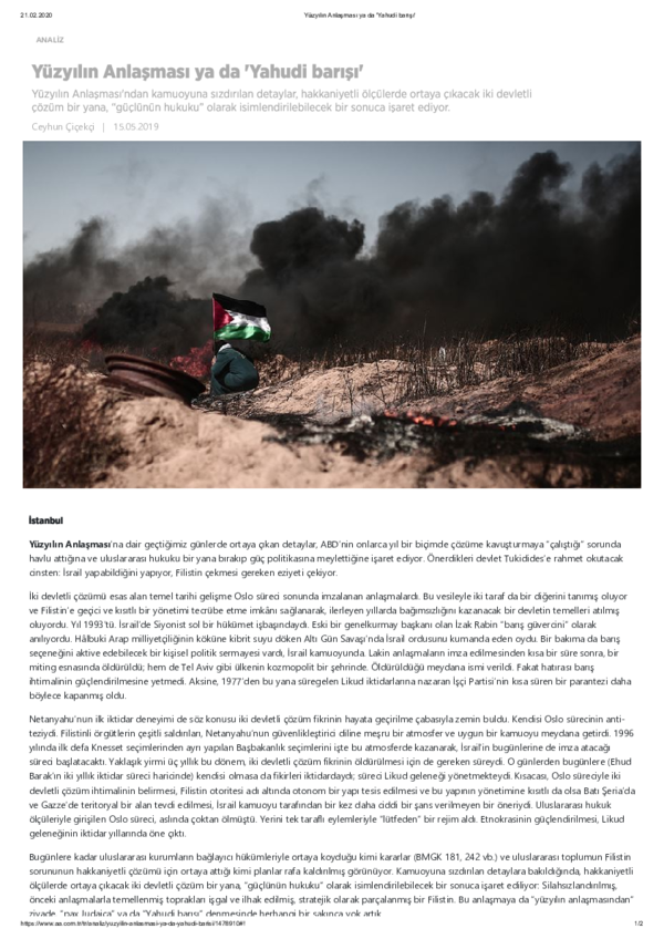 (PDF) Yüzyılın Anlaşması ya da 'Yahudi Barışı' (Pax-Judaica - Anadolu ...