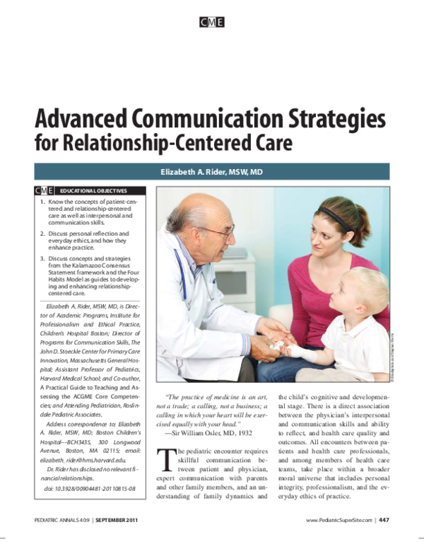 (PDF) Advanced Communication Strategies for Relationship-Centered Care