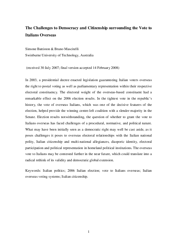 (PDF) The challenges to democracy and citizenship surrounding the vote ...