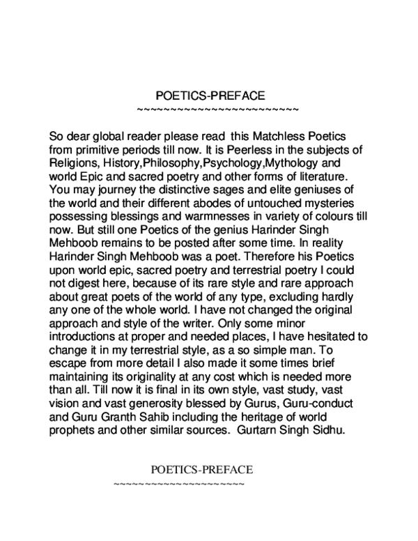 (PDF) PREFACE OF POETICS