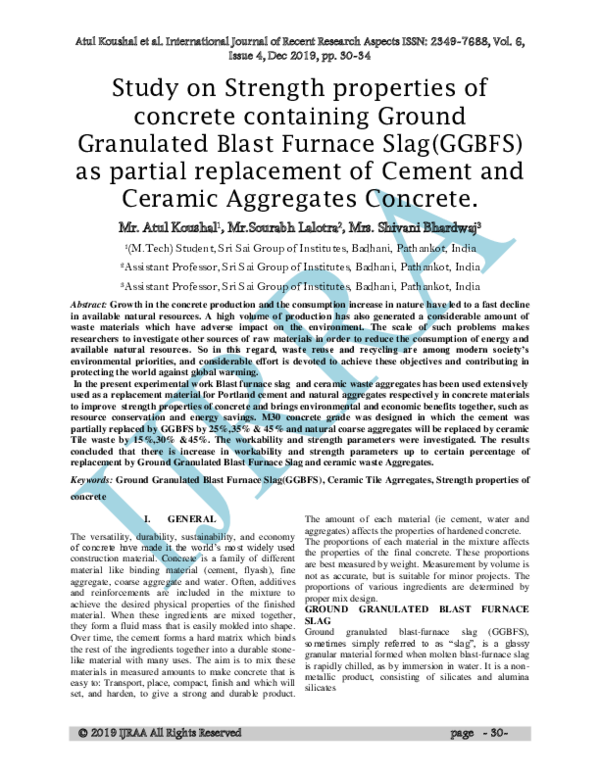 (PDF) Study on Strength properties of concrete containing Ground Granulated Blast Furnace Slag ...
