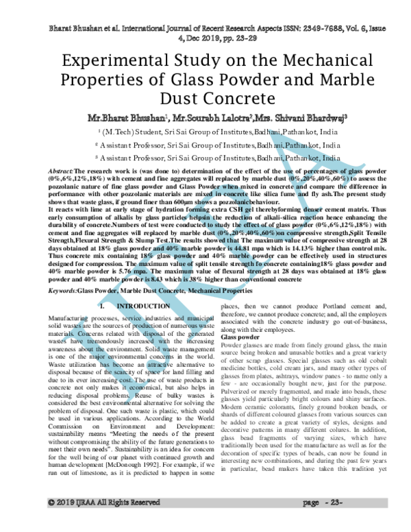 (PDF) Experimental Study on the Mechanical Properties of Glass Powder and Marble Dust Concrete