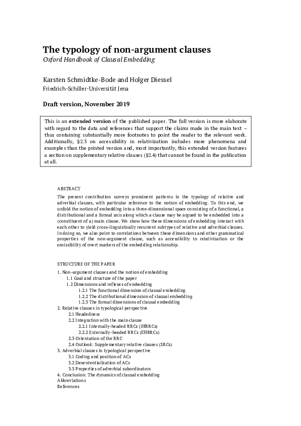 (PDF) The typology of non-argument clauses (Full version)