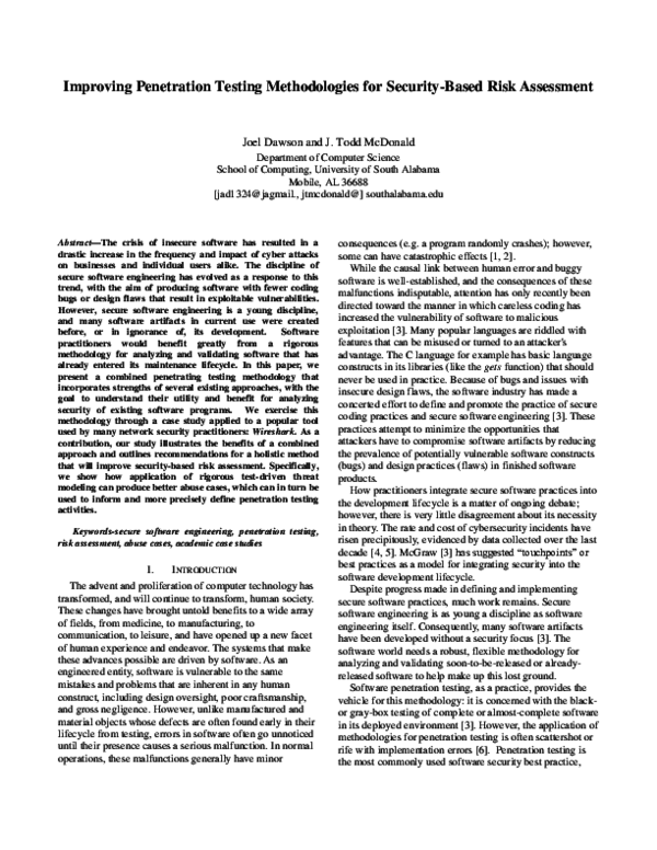 Pdf Improving Penetration Testing Methodologies For Security Based