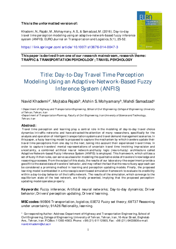 (PDF) Day-to-Day Travel Time Perception Modeling Using an Adaptive-Network-Based Fuzzy Inference ...