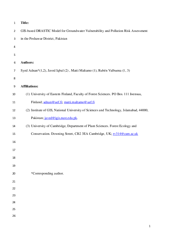Pdf Gis Based Drastic Model For Groundwater Vulnerability And Pollution Risk Assessment In The