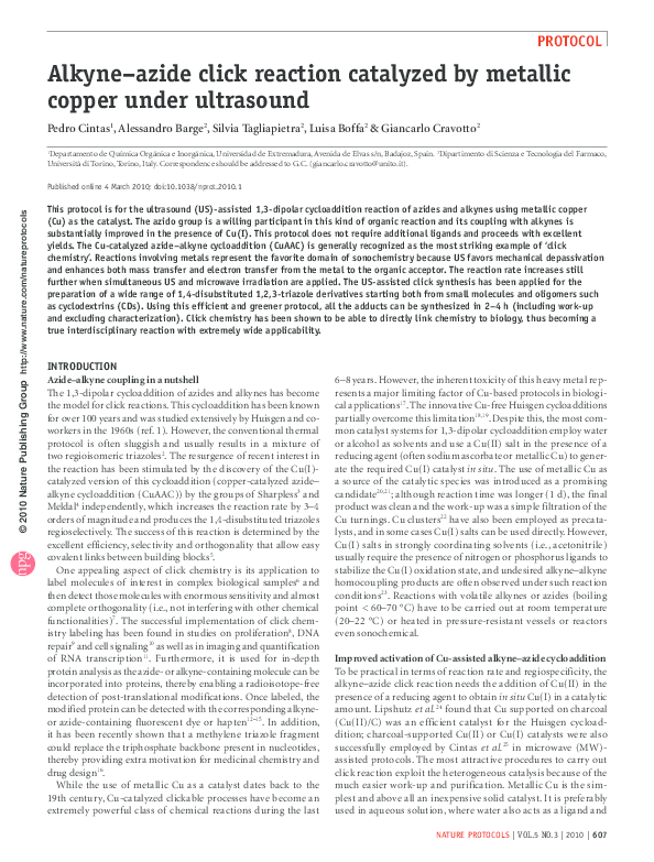 (PDF) Alkyne–azide click reaction catalyzed by metallic copper under ...