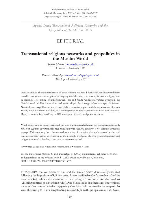 (PDF) Transnational religious networks and geopolitics in the Muslim World