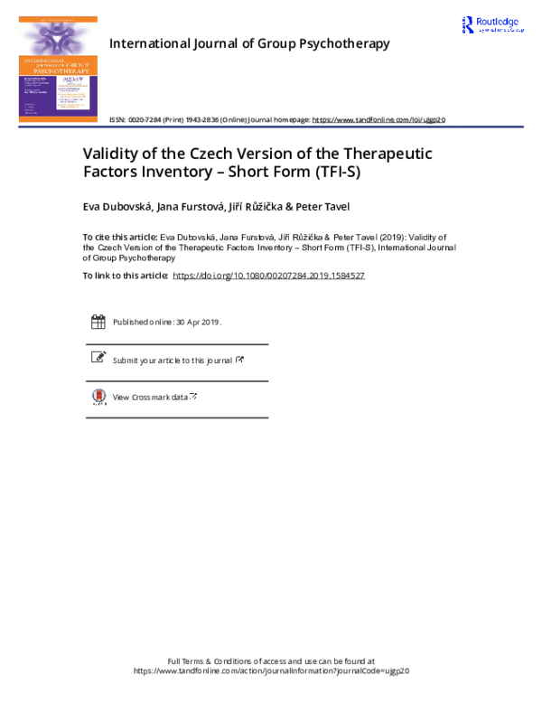 (PDF) Validity of the Czech Version of the Therapeutic Factors Inventory -Short Form (TFI-S)