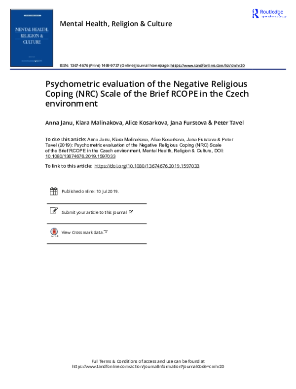 (PDF) Psychometric evaluation of the Negative Religious Coping (NRC ...