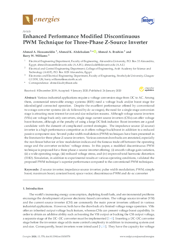 Pdf Enhanced Performance Modified Discontinuous Pwm Technique For Three Phase Z Source Inverter