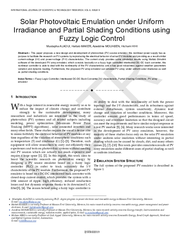 (PDF) Solar Photovoltaic Emulation under Uniform Irradiance and Partial Shading Conditions using ...