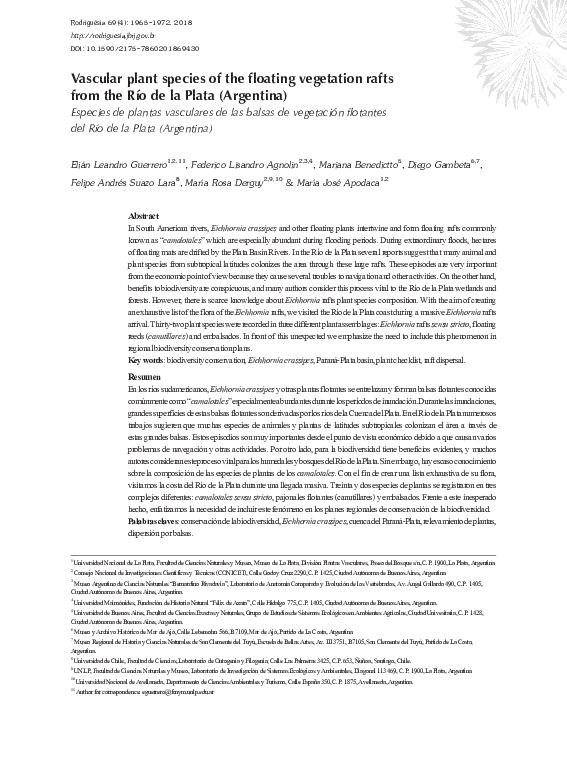(PDF) Vascular plant species of the floating vegetation rafts from the ...