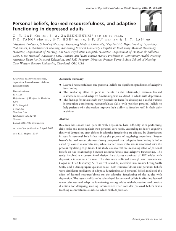 (PDF) Personal beliefs, learned resourcefulness, and adaptive ...