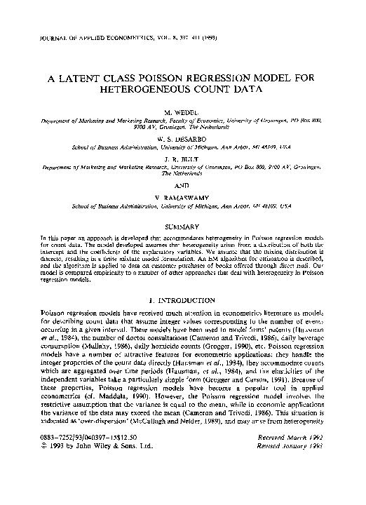 (PDF) A latent class poisson regression model for heterogeneous count data