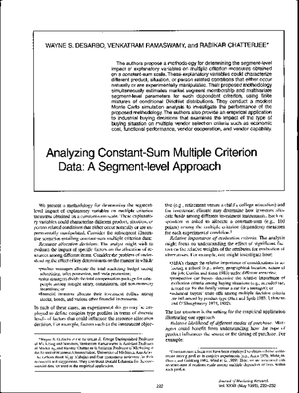 (PDF) Analyzing Constant-Sum Multiple Criterion Data: A Segment-Level ...