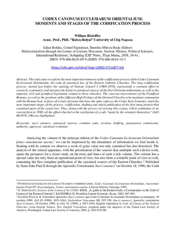 (PDF) Codex Canonum Ecclesiarum Orientalium: moments and stages of the ...