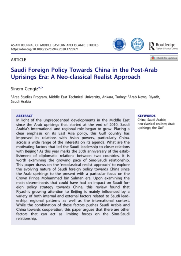 (PDF) Saudi Foreign Policy Towards China in the Post-Arab Uprisings Era: A Neo-classical Realist ...