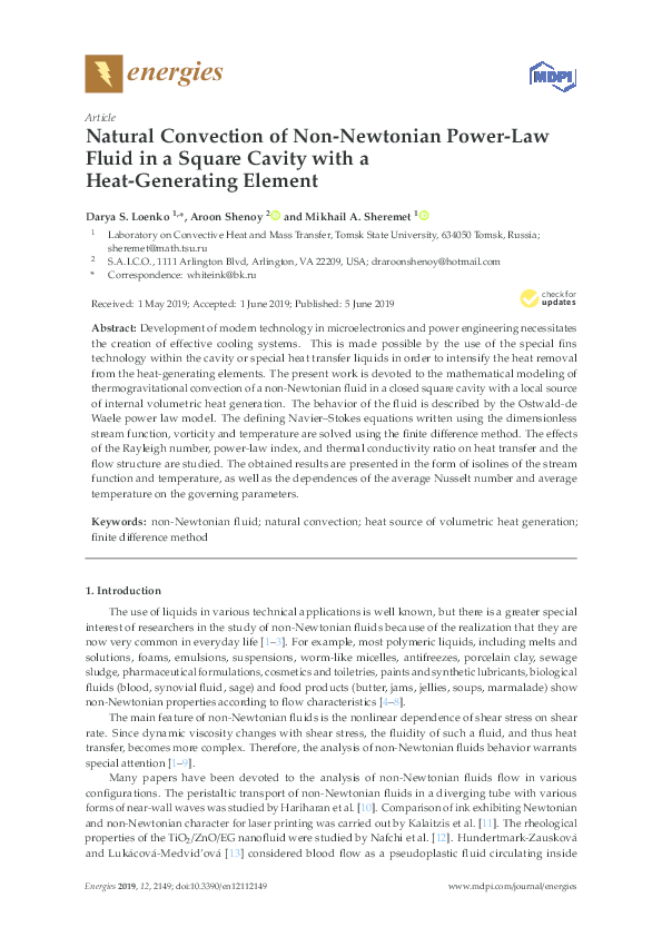 Pdf Natural Convection Of Non Newtonian Power Law Fluid In A Square Cavity With A Heat