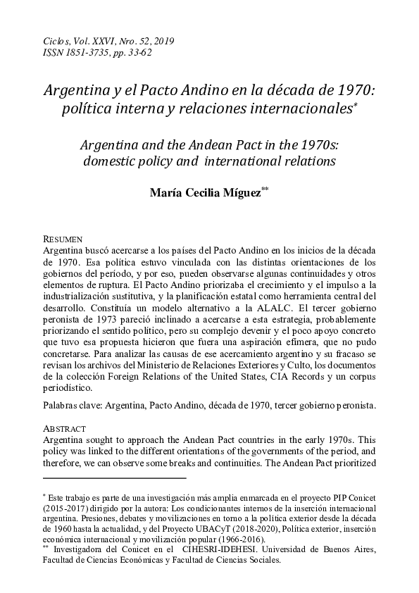 (PDF) Argentina y el Pacto Andino en la década de 1970: política ...