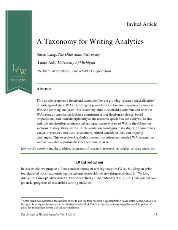 (PDF) A Taxonomy for Writing Analytics