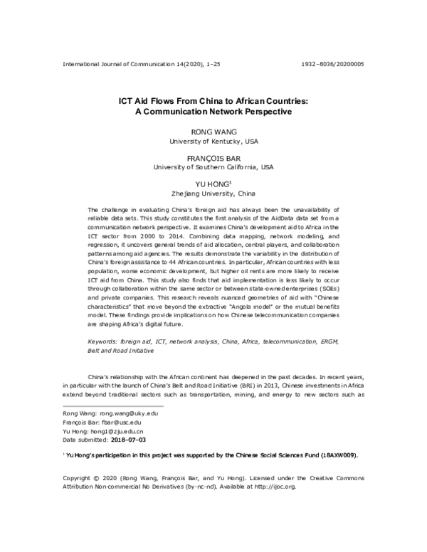 (PDF) ICT Aid Flows From China to African Countries: A Communication ...