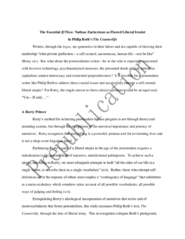 (PDF) The Essential If/Then: Nathan Zuckerman as Flawed Liberal Ironist ...