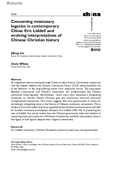 (PDF) Consuming Missionary Legacies in Contemporary China: Eric Liddell ...
