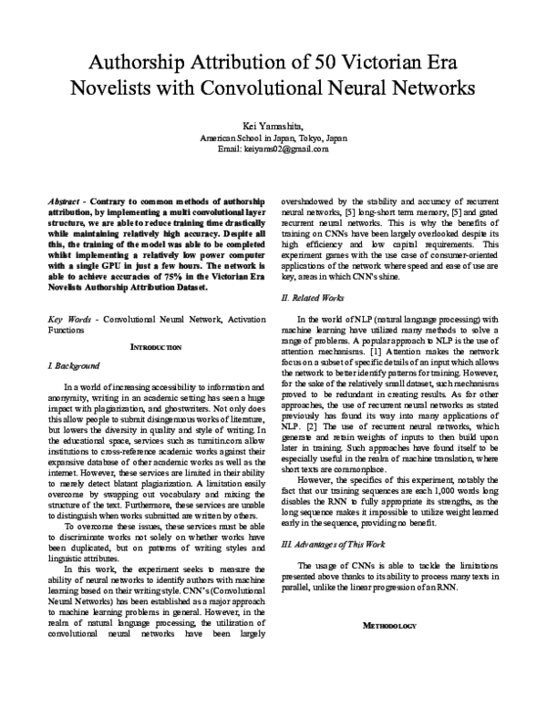 (PDF) Authorship Attribution of 50 Victorian Era Novelists with Convolutional Neural Networks