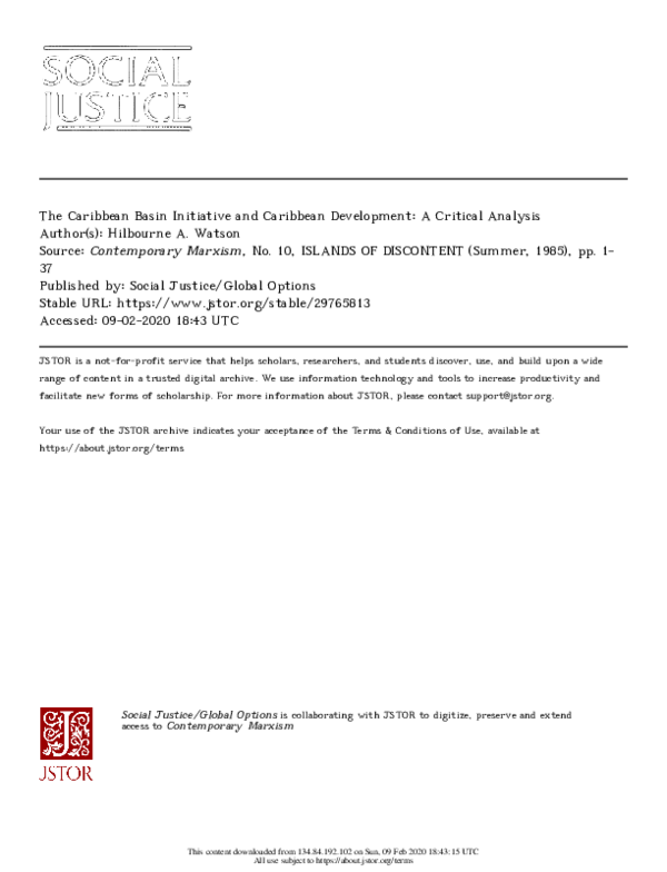 (PDF) 1985 The Caribbean Basin Initiative and Caribbean Development: A ...