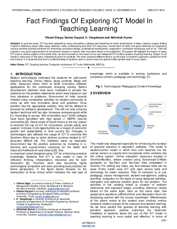 (PDF) Fact Findings Of Exploring ICT Model In Teaching Learning