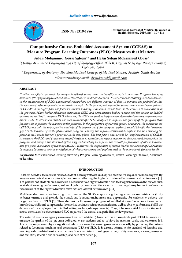 (PDF) Comprehensive Course-Embedded Assessment System (CCEAS) to ...