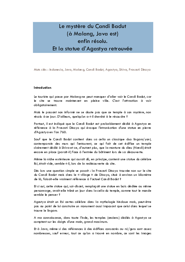 (PDF) Le mystère du Candi Badut (à Malang, Java est) enfin résolu. Et ...