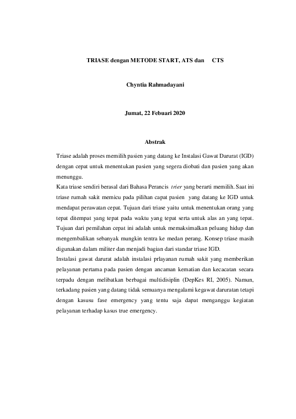 (DOC) TRIASE dengan METODE START, ATS dan CTS