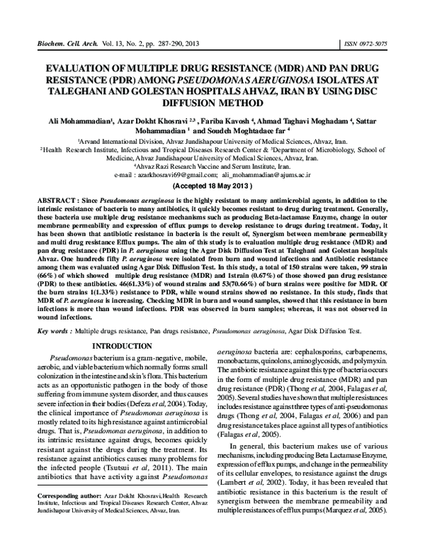 (PDF) EVALUATION OF MULTIPLE DRUG RESISTANCE (MDR) AND PAN DRUG ...