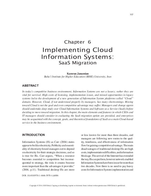 (PDF) Implementing Cloud Information Systems: SaaS Migration