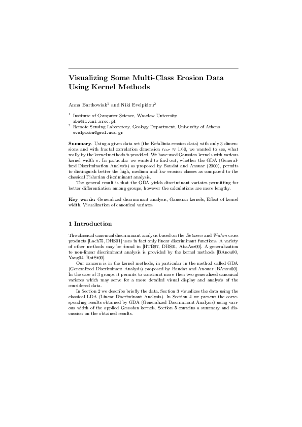 (PDF) Visualizing some multi-class erosion data using Kernel methods