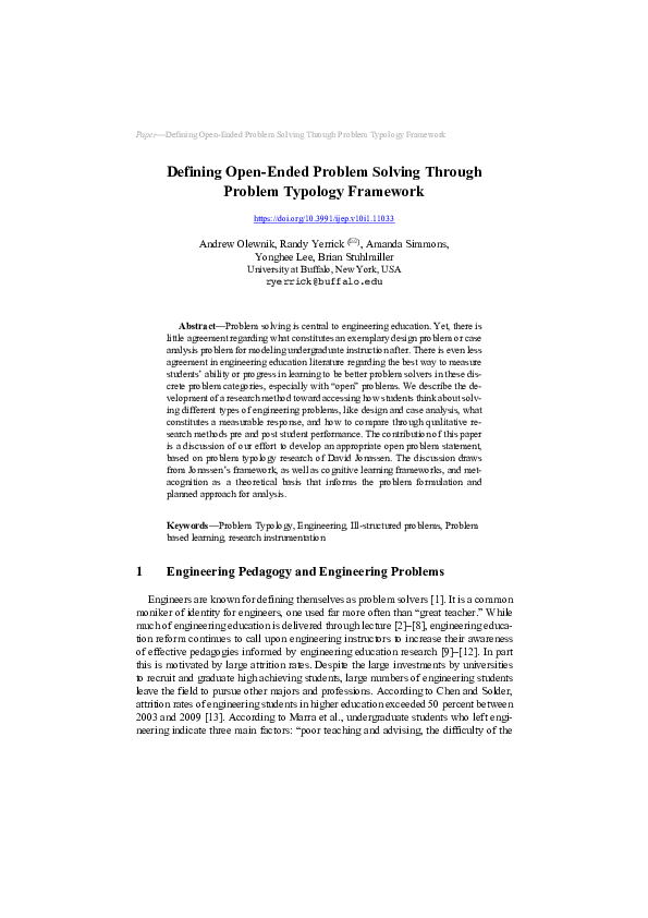 (PDF) Defining Open-Ended Problem Solving Through Problem Typology ...