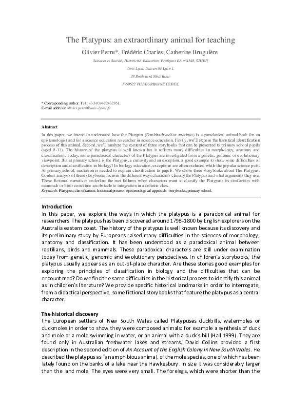 (PDF) The platypus: an extraordinary animal for teaching