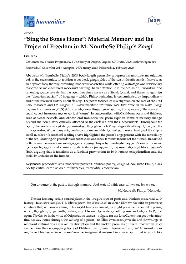 (PDF) "Sing the Bones Home": Material Memory and the Project of Freedom ...