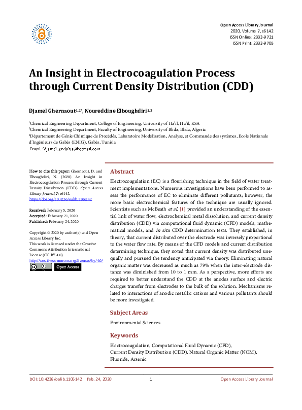 (PDF) An Insight in Electrocoagulation Process through Current Density Distribution (CDD)
